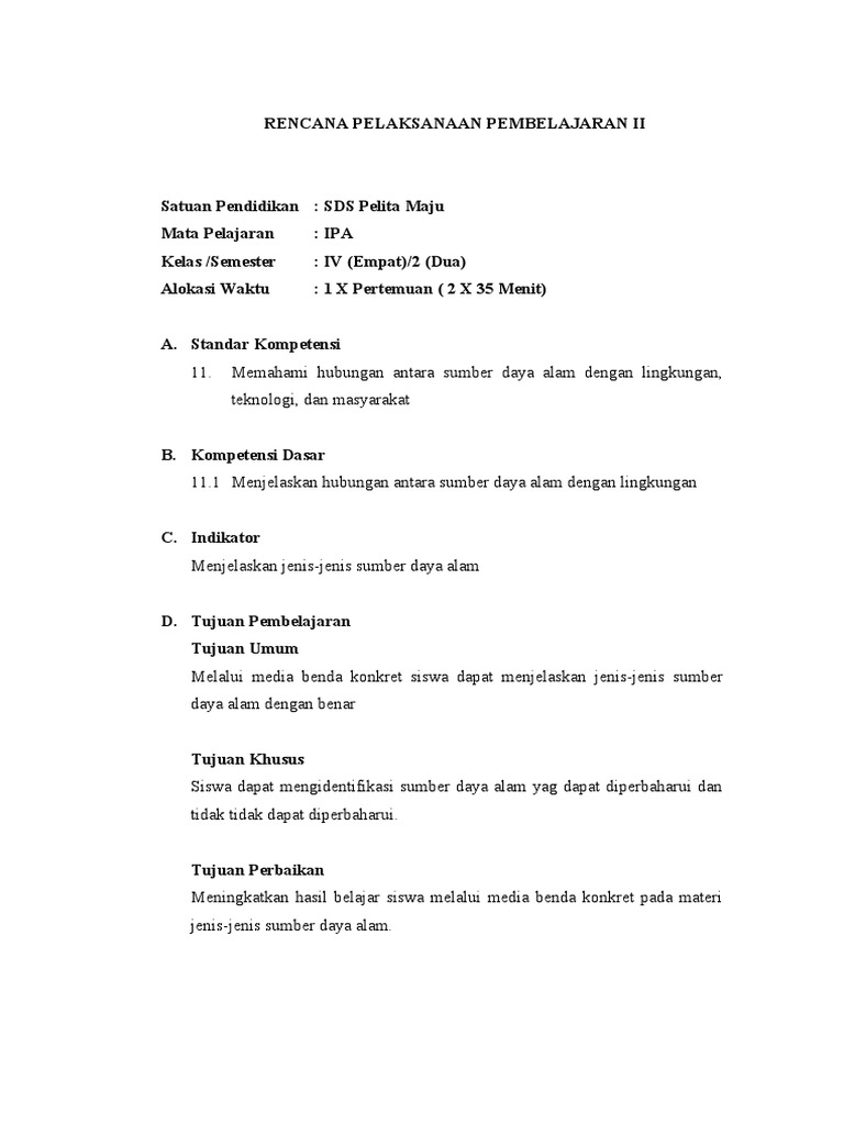 RPP Siklus 2 PKP Ipa PGSD | PDF | Sains & Matematika