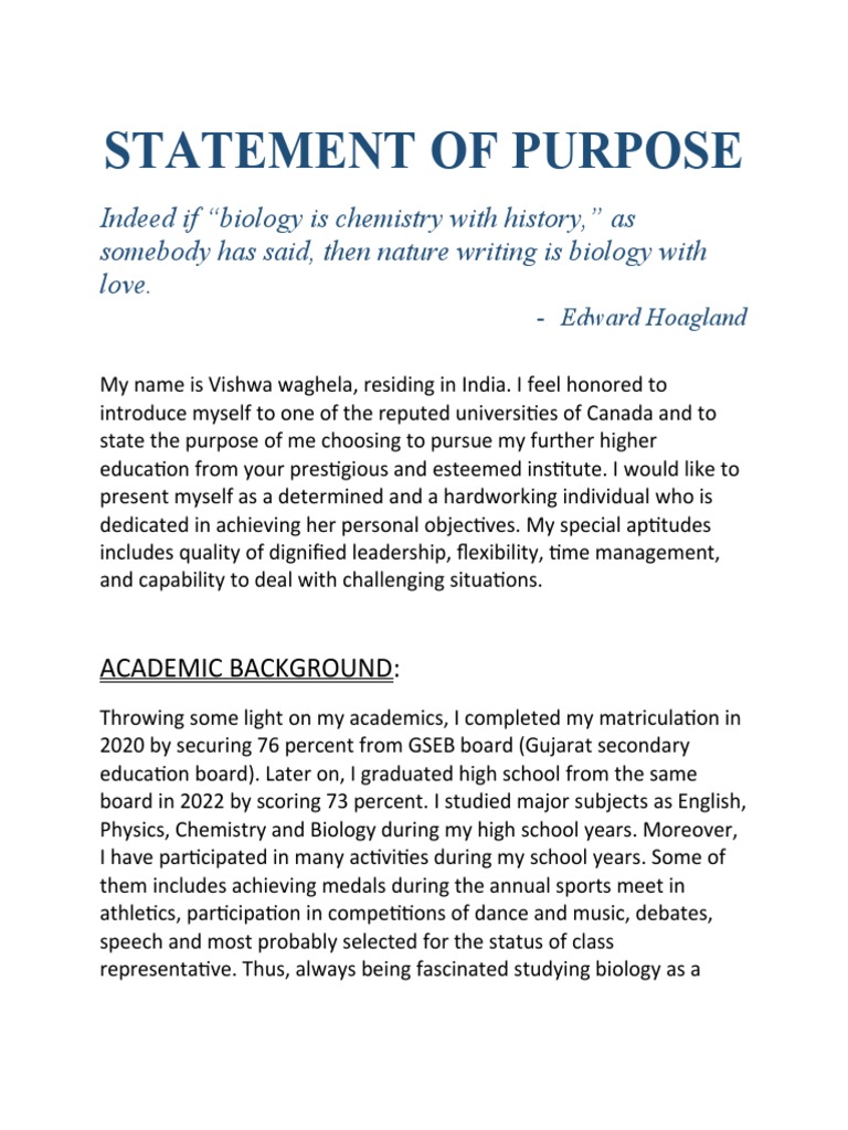 Statement of Purpose | PDF | Academic Degree | Bachelor Of Science