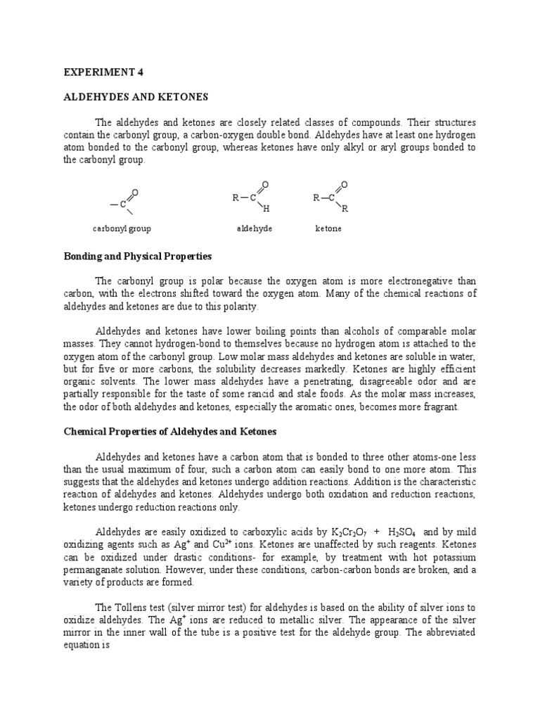 Review - Expt. 4 - Aldehydes and Ketones | PDF | Ketone | Aldehyde