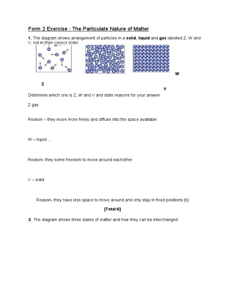 Particulate Nature of Matter Exercise | PDF | Liquids | Gases