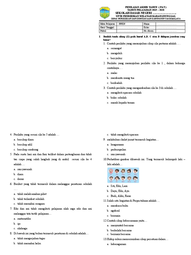Soal PAT - Ppkn-Kelas 2 | PDF