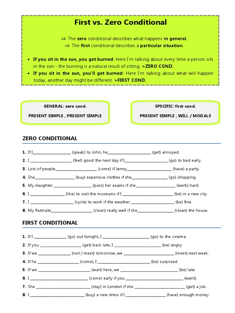 Zero and First Conditional Grammar Drills 141789 | PDF