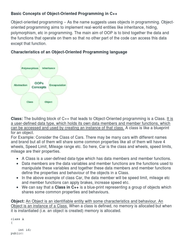 Unit 1 7 Basic Concepts Of Oop In C Pdf Inheritance Object Oriented Programming