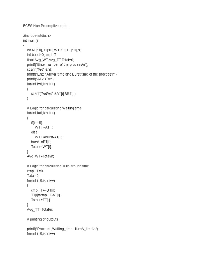 Fcfs Sjf Priority Fcfs Sjf And Priority Scheduling Algorithms Code