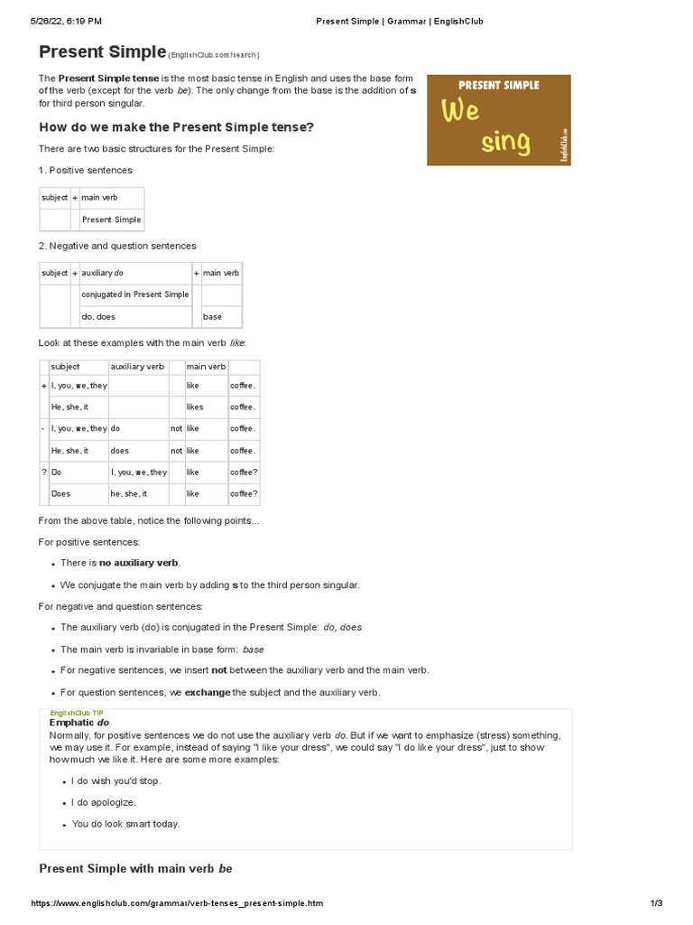 03 - Present Simple - Grammar - EnglishClub | PDF | Verb | Grammatical ...