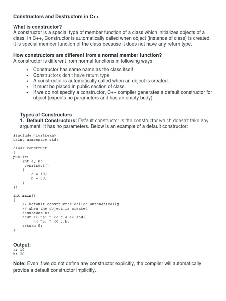 Unit 19 Constructors And Destructors In C Pdf Programming Constructor Object 