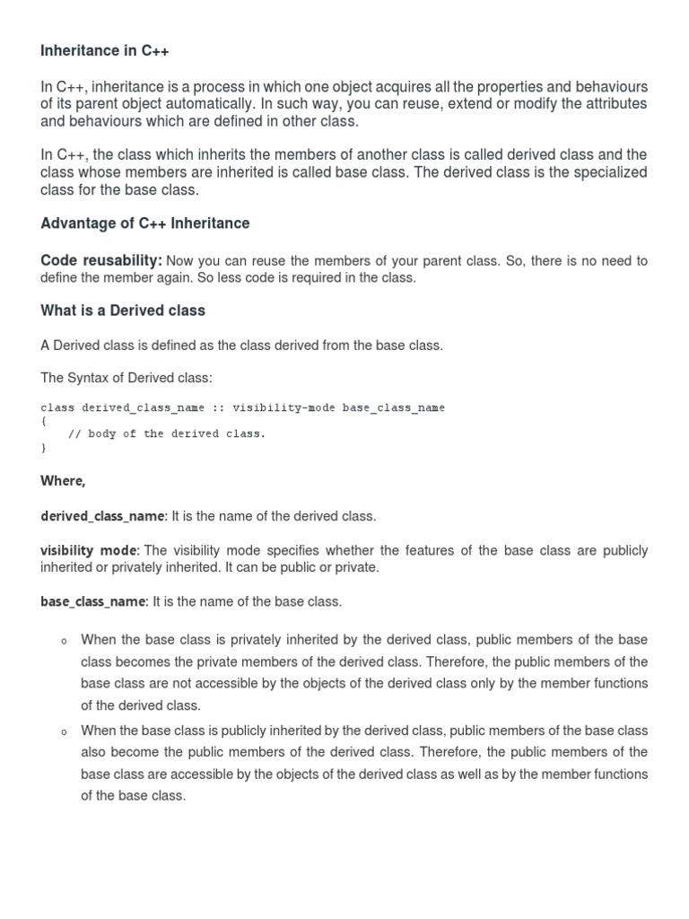 Unit-1.10 - Inheritance in C++ | PDF | Inheritance (Object Oriented Programming) | Class ...