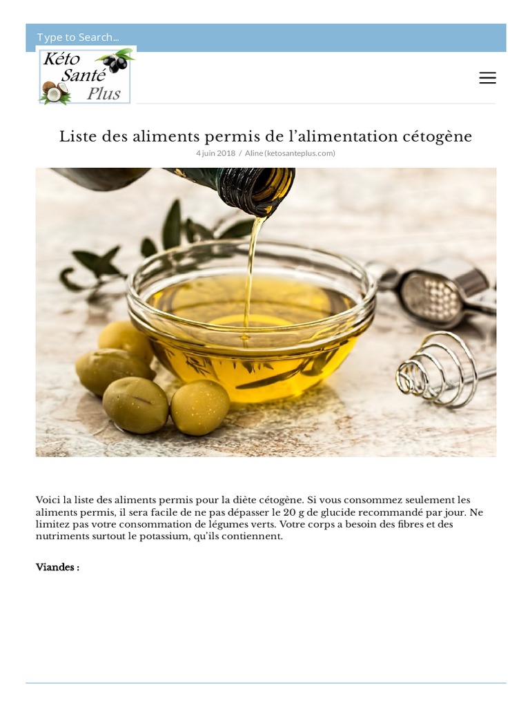 Liste Des Aliments Permis de L'alimentation Cétogène | PDF | Diète ...