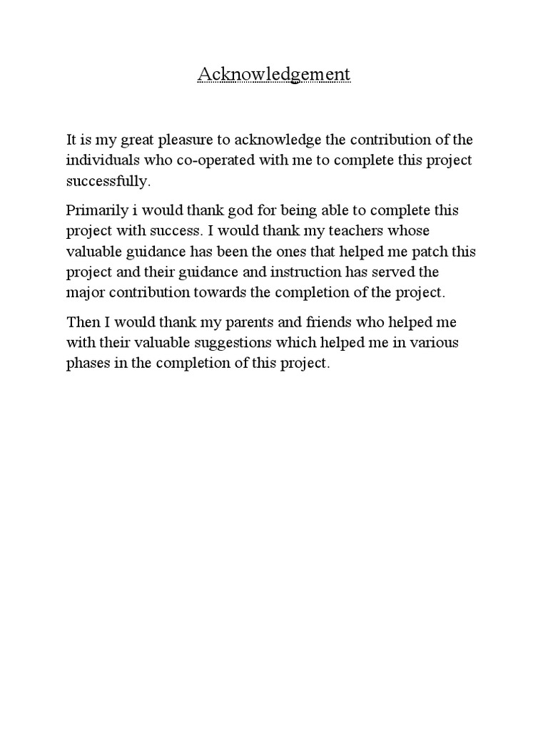 Acknowledgement for Project Completion | PDF | Career & Growth