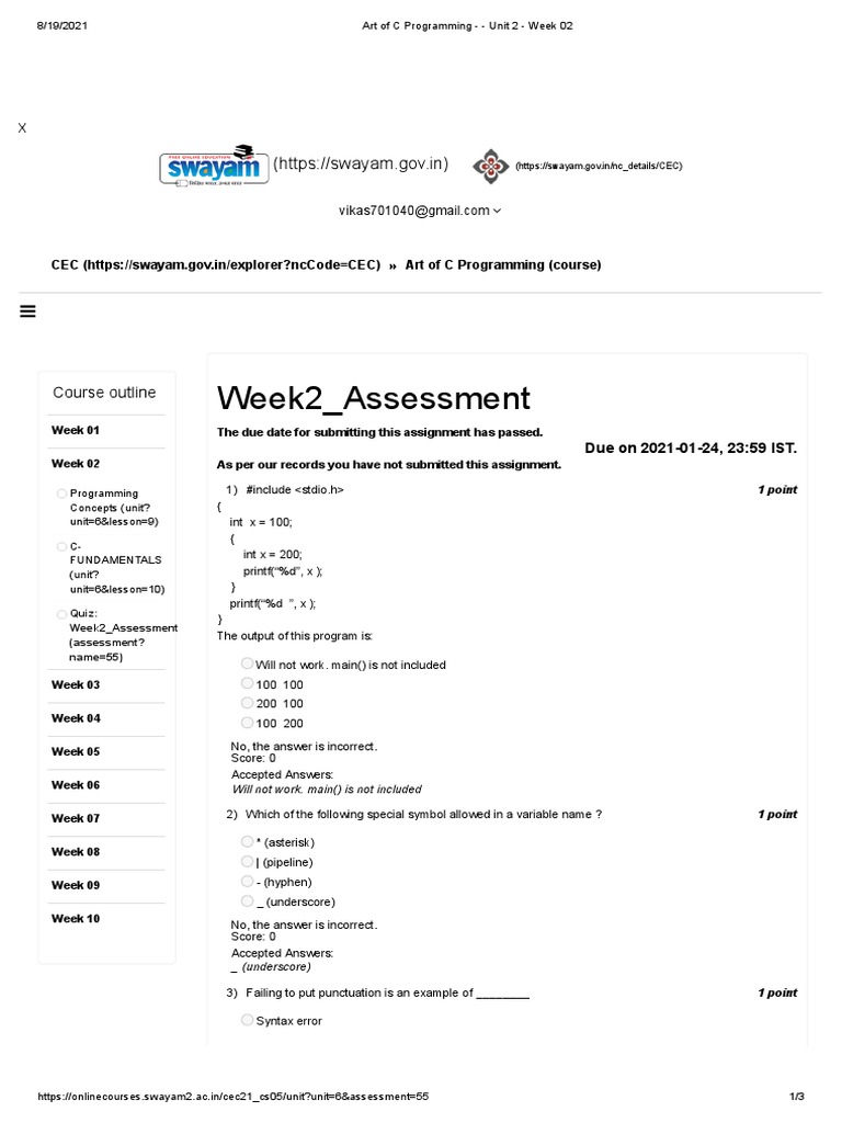 Art of C Programming - Unit 2 - Week 02 | PDF | Subroutine | C (Programming Language)