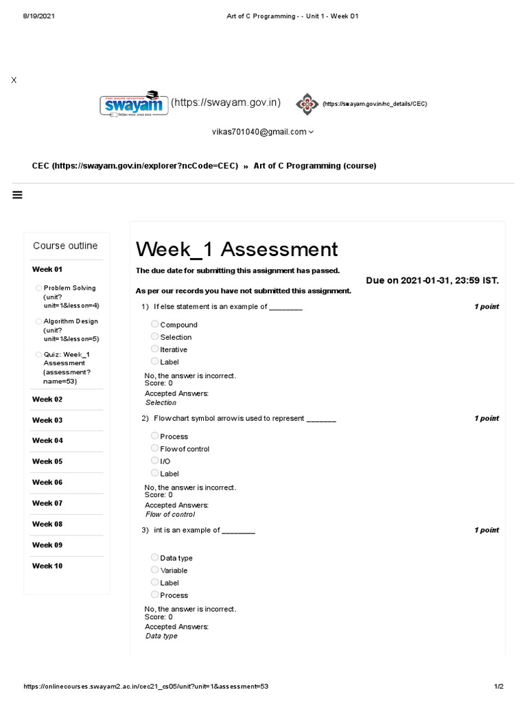 Art Of C Programming Unit 1 Week 01 Pdf Computer Engineering Theoretical Computer Science