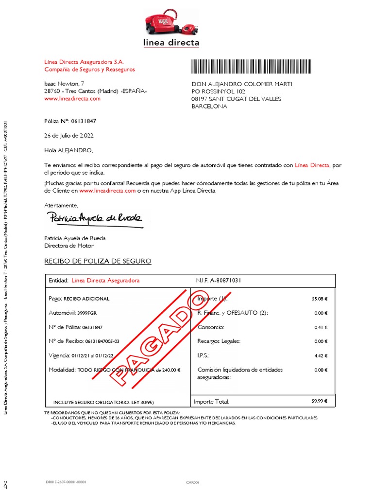 Duplicado Recibo | PDF | Póliza de seguros | Seguro