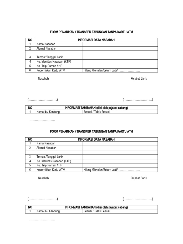 FORM PENARIKAN Tanpa Atm | PDF