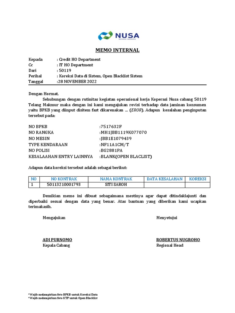 Contoh Memo Credit-1 | PDF