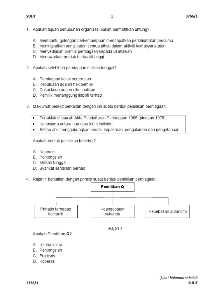 Kertas 1 Peperiksaan Akhir Tahun 2022 Tingkatan 4 | PDF