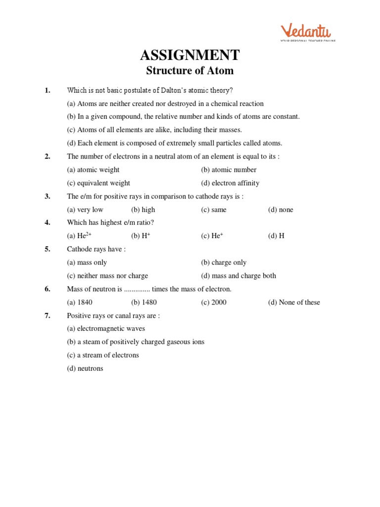 Structure of Atom Assignment | PDF | Atoms | Atomic Nucleus