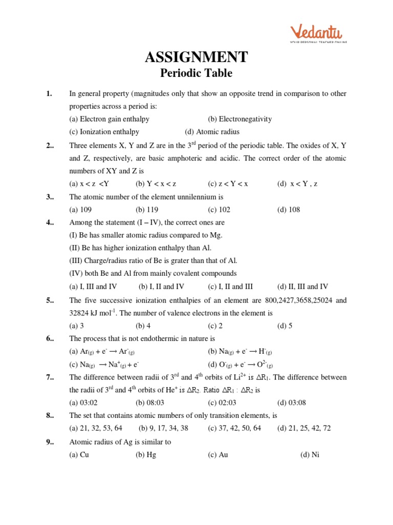 1. Periodic Table Assignment -nsejs_camp | PDF | Ion | Ionic Bonding