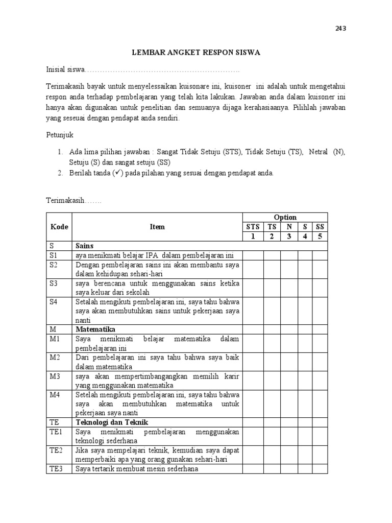 Kuisoner Stem | PDF | Metode & Bahan Ajar