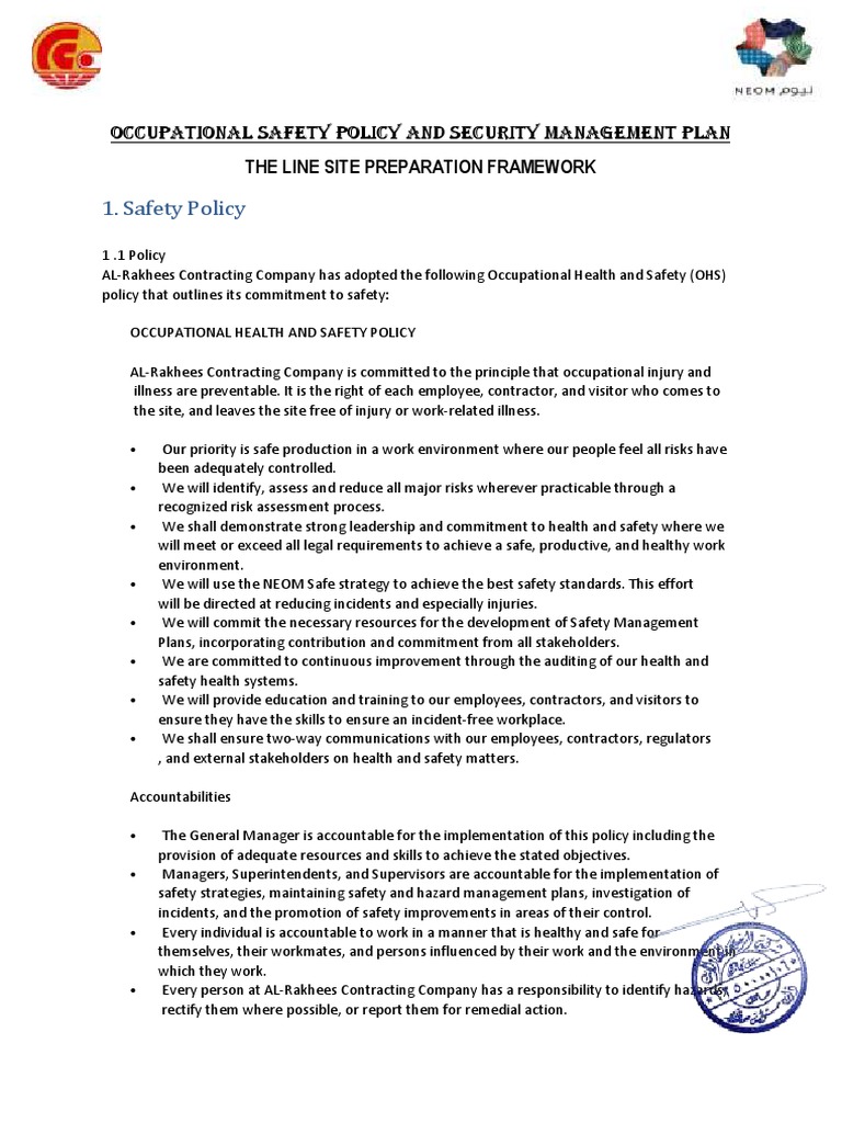 Occupational Safety and Security Plan | PDF | Occupational Safety And ...