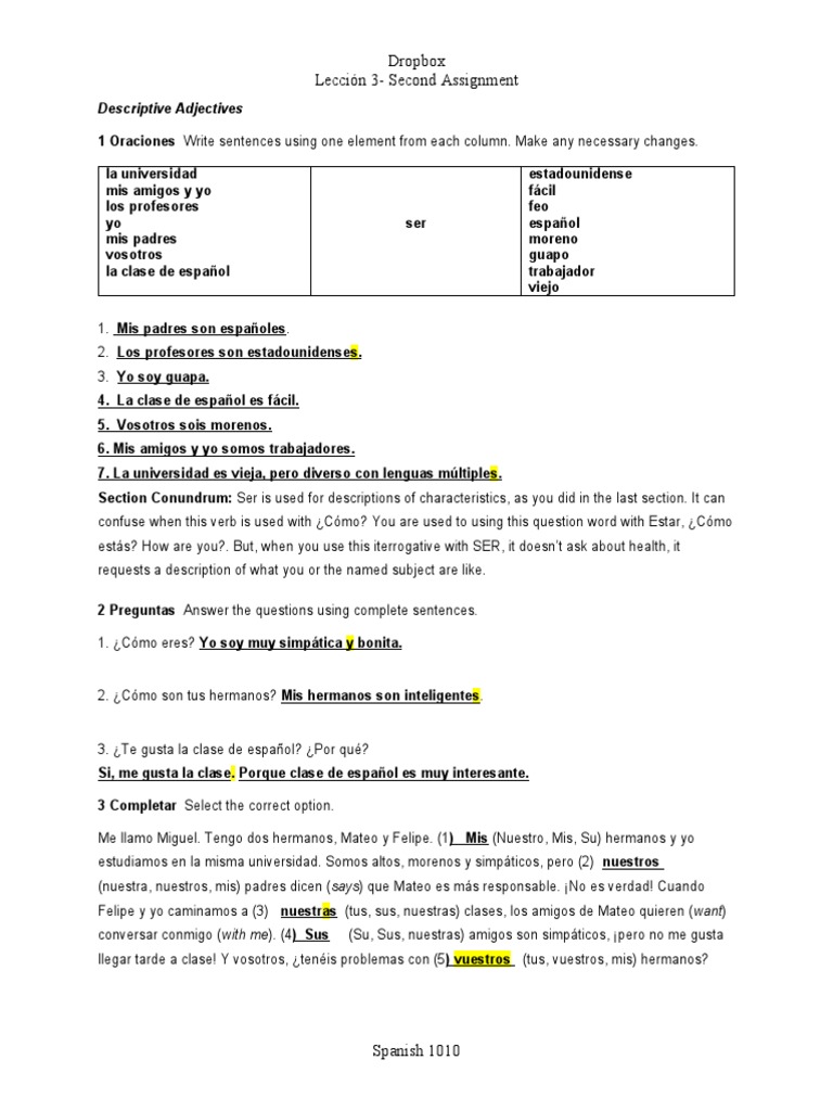 Ejercicios de Adjetivos en Español | PDF