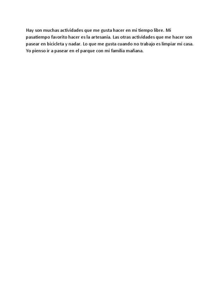Hay Son Muchas Actividades Que Me Gusta Hacer en Mi Tiempo Libre | PDF Hay Son Muchas Actividades Que Me Gusta Hacer en Mi Tiempo Libre | PDF