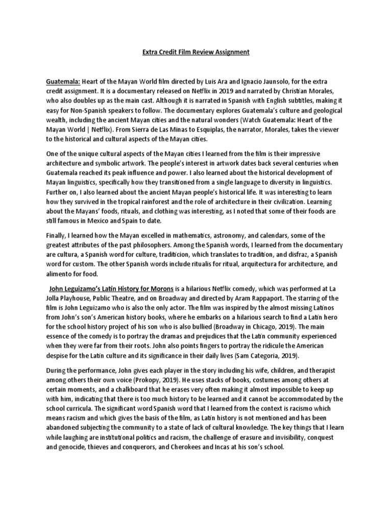Extra Credit Film Review Assignment. | PDF | Maya Civilization