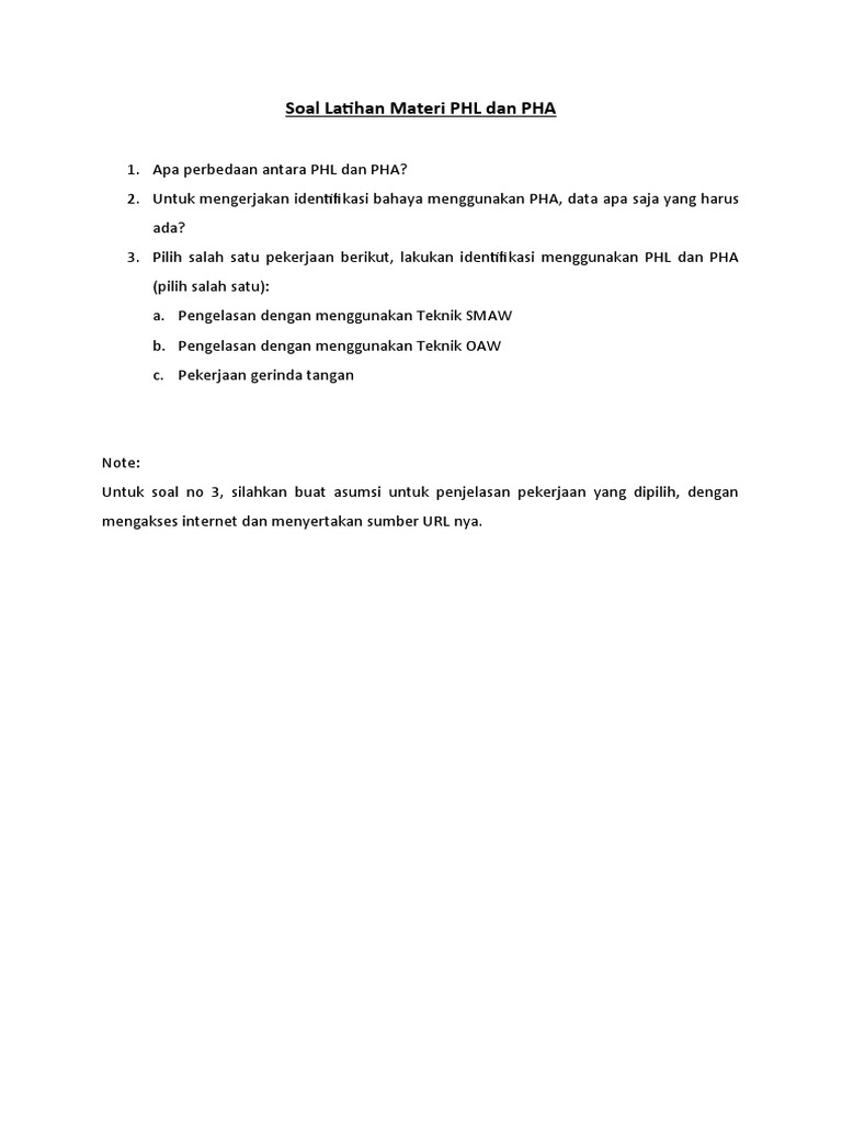 Soal Latihan Materi PHL Dan PHA | PDF