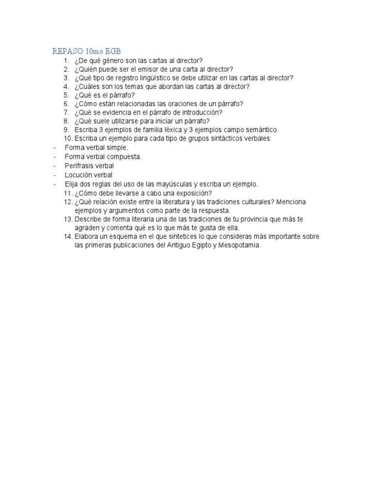 REPASO 10mo EGB | PDF