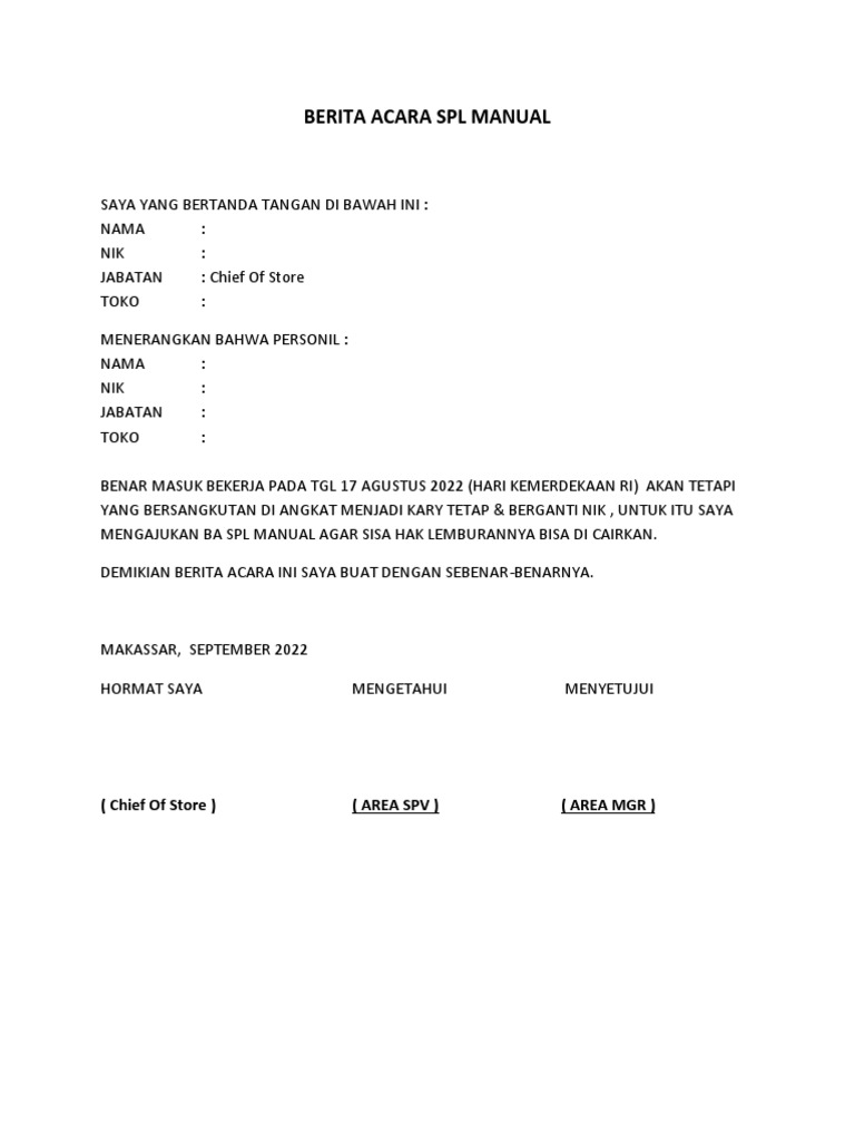 Contoh Berita Acara SPL Manual | PDF