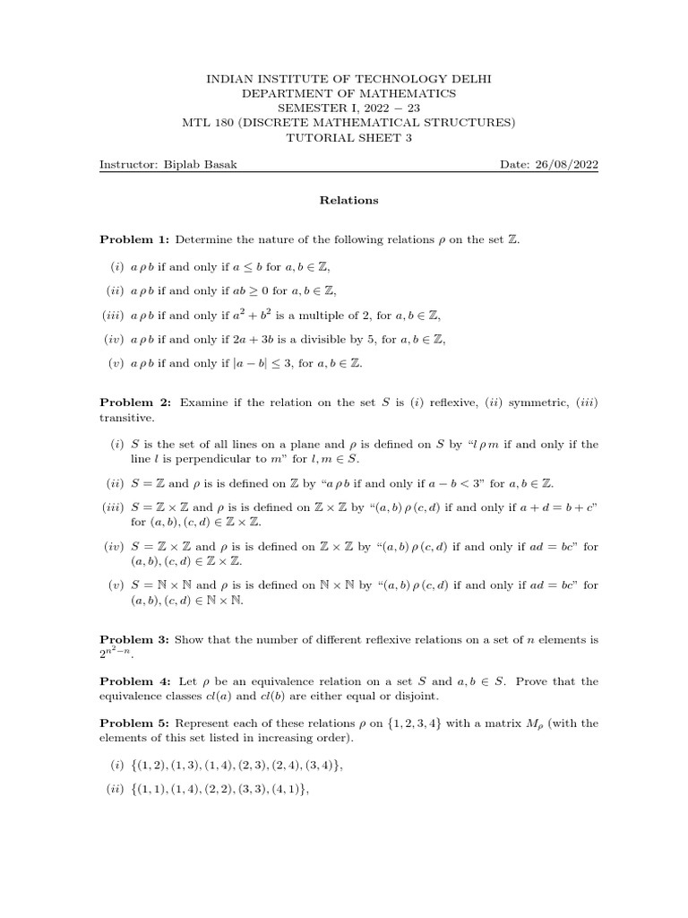 Relation Tut 3 | PDF | Mathematical Relations | Mathematics