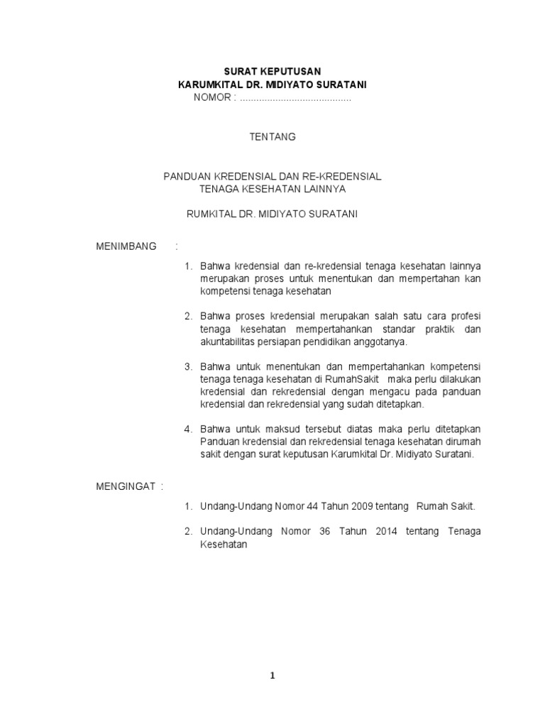 Pedoman Kredensial Komite Nakes Lain Rsmdts 2022 | PDF