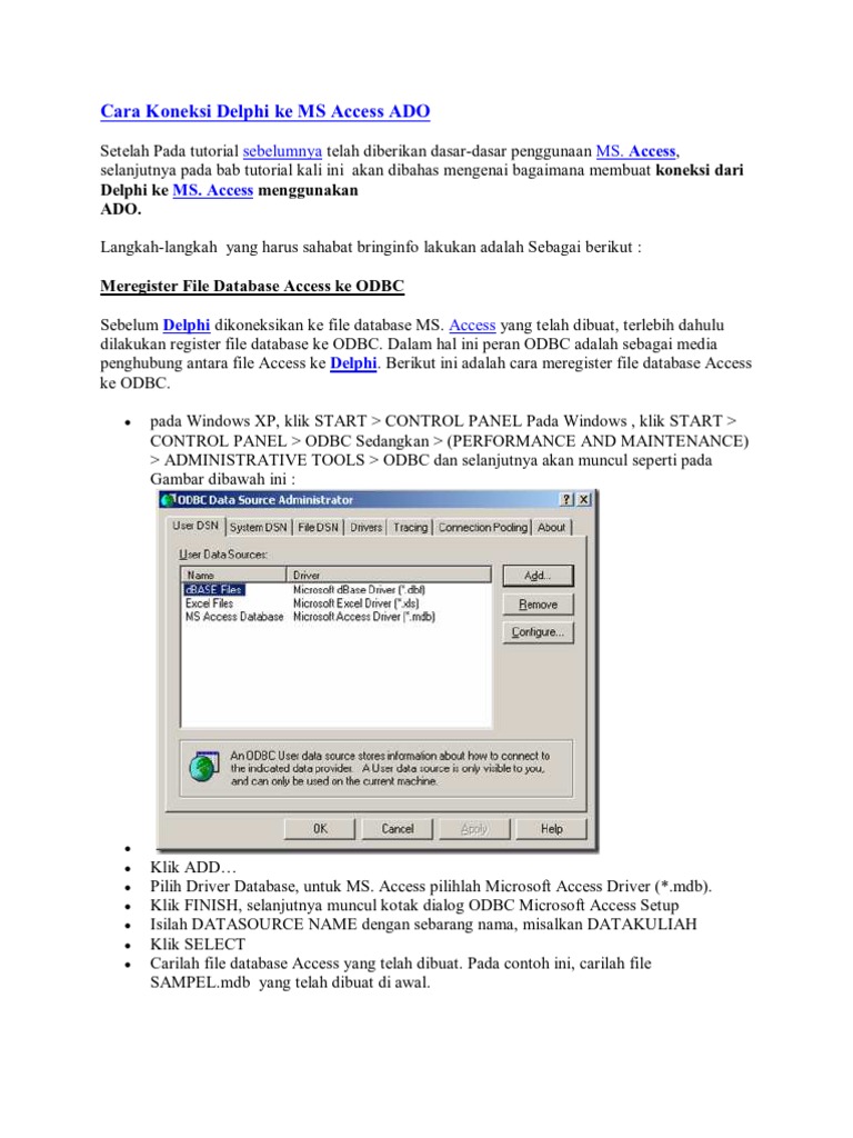 Cara Koneksi Delphi Ke MS Access ADO | PDF