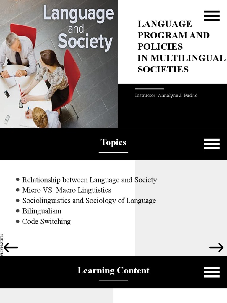 Language Program and Policies in Multilingual Societies EL 101 | PDF | Linguistics ...