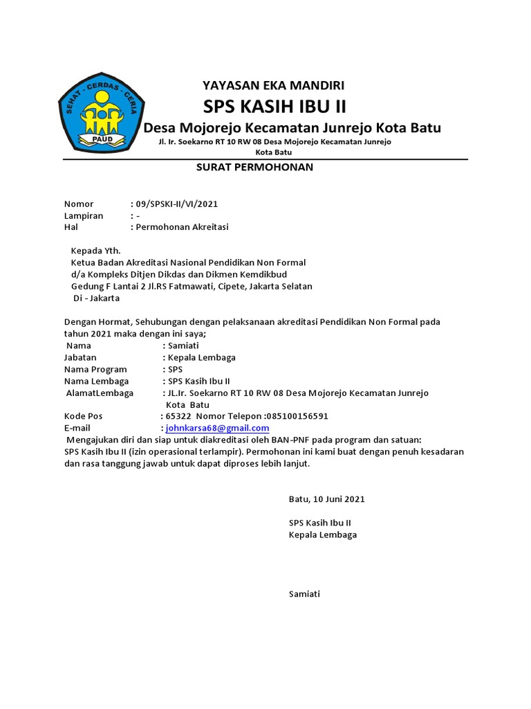 SRT Permohonan Akreditasi | PDF