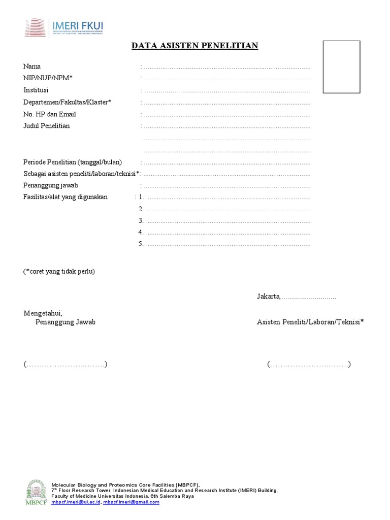 Data Asisten Penelitian | PDF