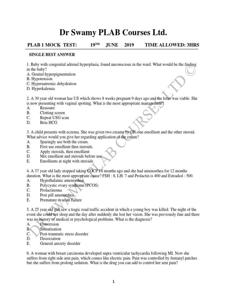 19Th June 2019 Plab 1 Mock | PDF | Pneumonia | Epidemiology