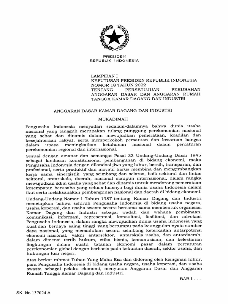 Keppres Nomor 18 Tahun 2022 - Lampiran I | PDF | Hukum