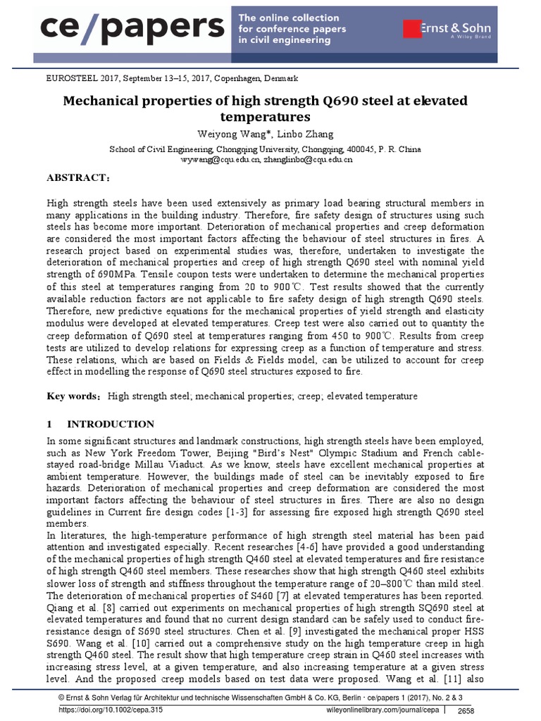 Mechanical Properties of High Strength Q690 Steel at Elevated Temperatures | PDF | Strength Of ...