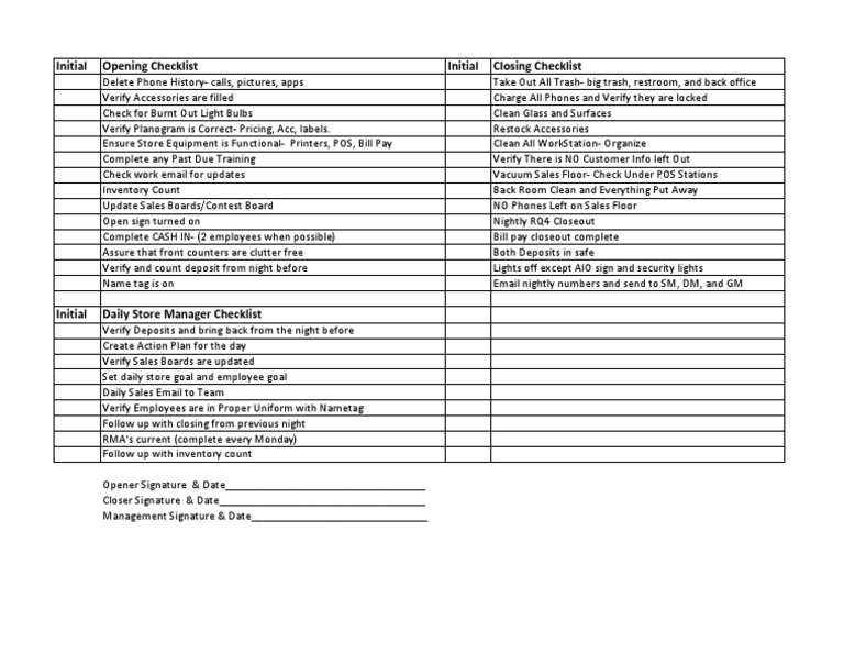 Retail Daily Checklist | PDF