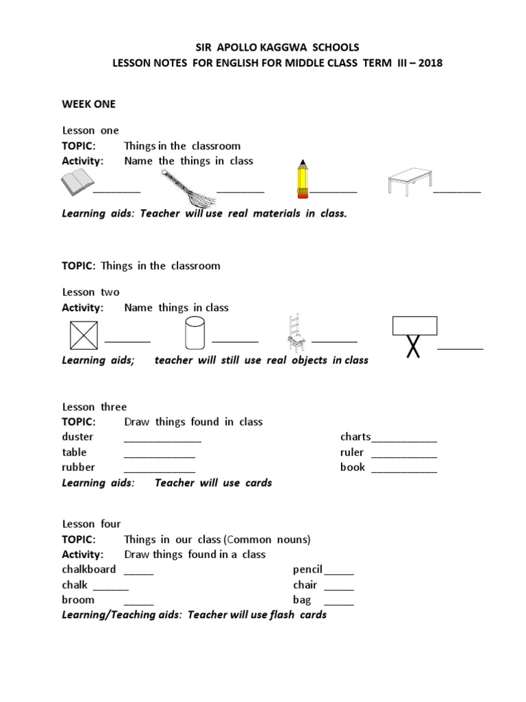 Term 1 Lesson Notes For Reception Class | PDF | Teachers | Cognition