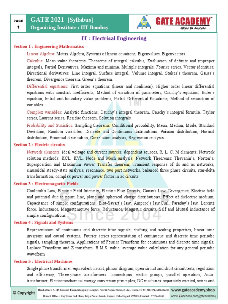 Gate 2021 EE Syllabus | PDF | Integral | Partial Differential Equation