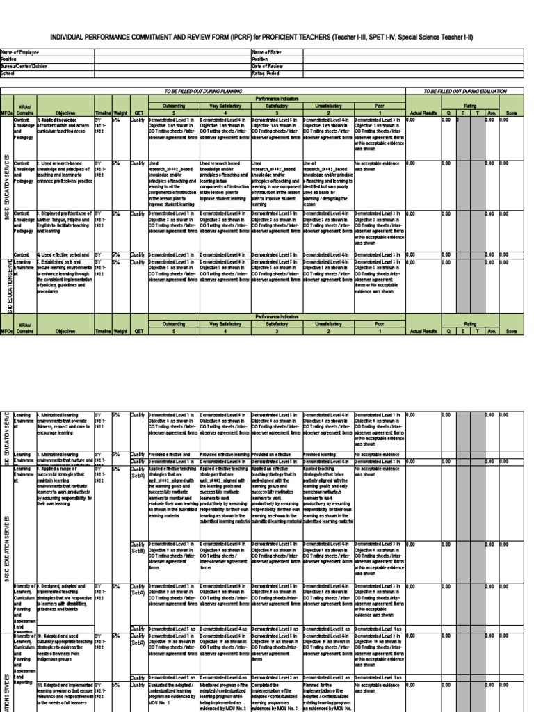 Manual Ipcrf For Proficient Teacher Sy 2021 2022 Download Free Pdf