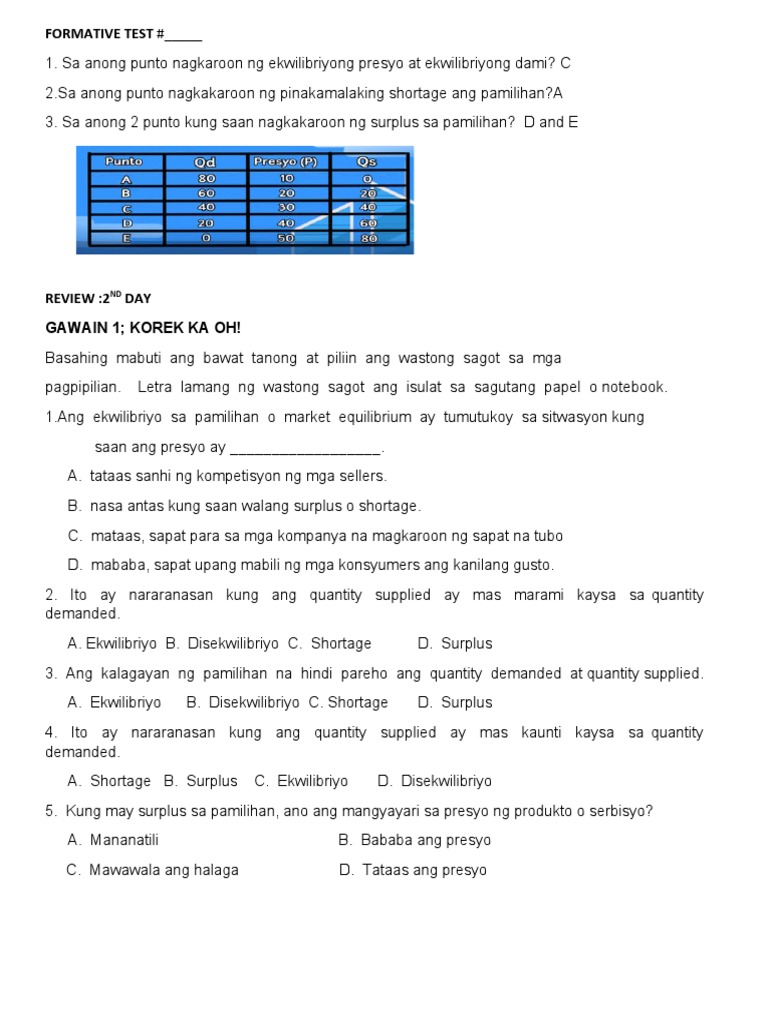 Formative Test Ekwilibriyo | PDF
