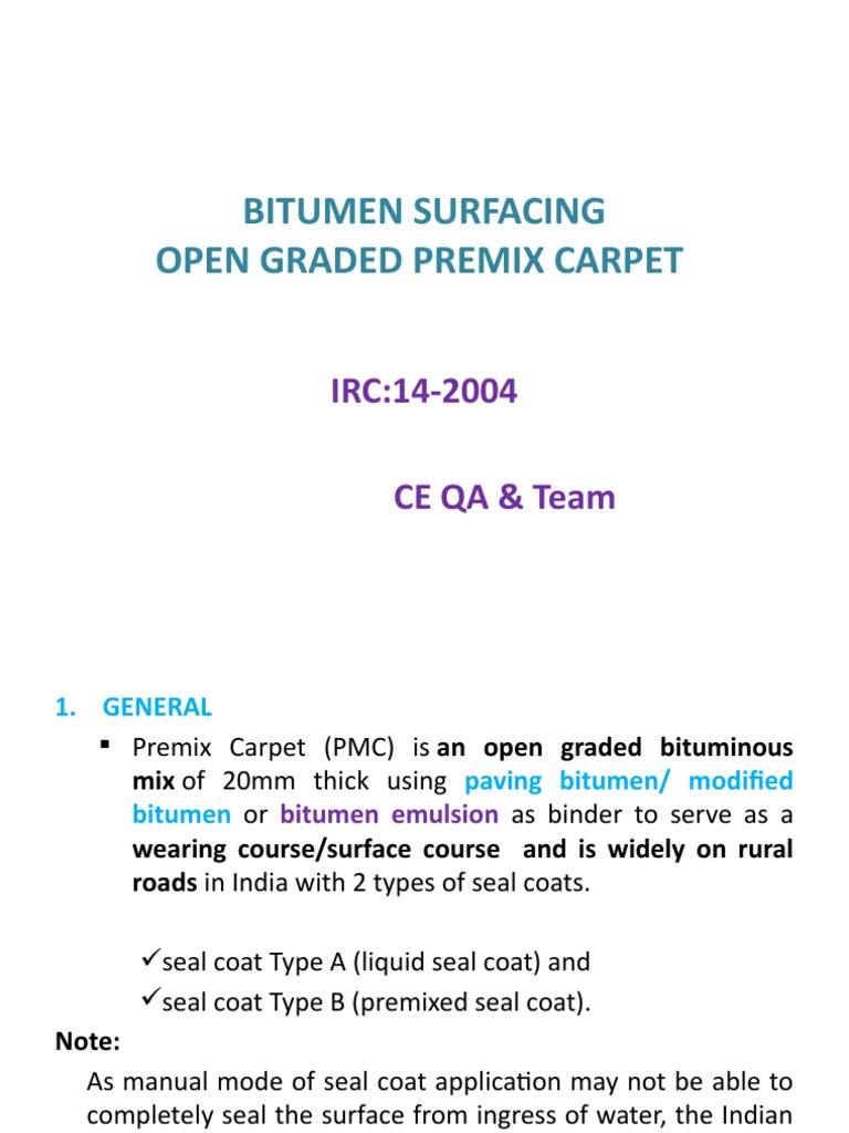 Open Graded Premix Carpet Guidelines | PDF | Asphalt | Road Surface