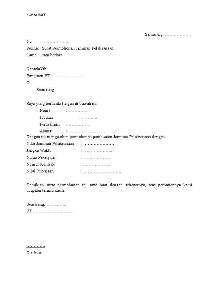 Surat Permohonan Jaminan Pelaksanaan | PDF