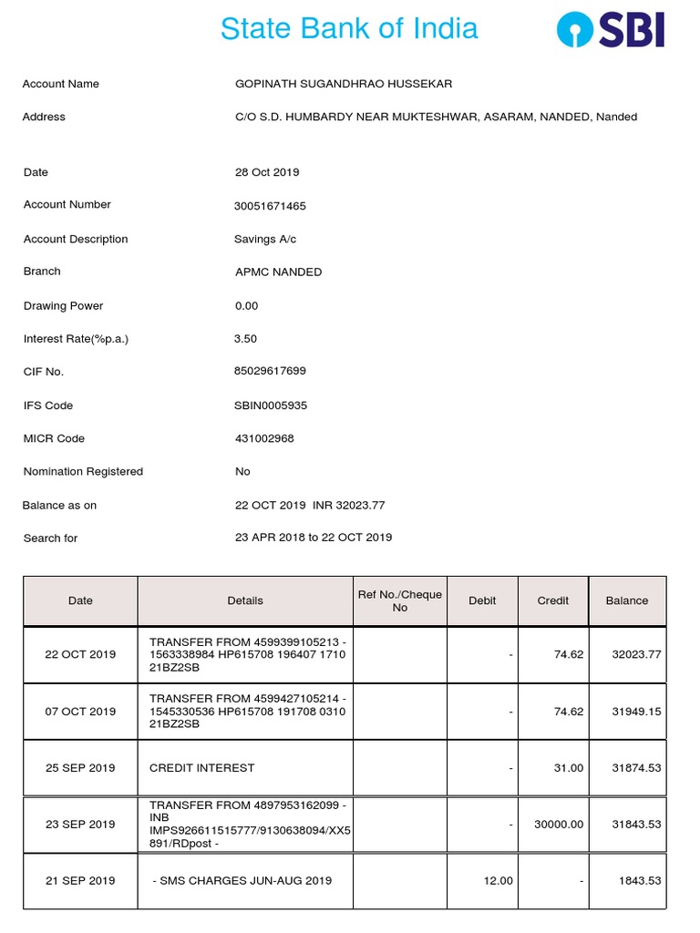 Account Statement | PDF | Debit Card | Cheque