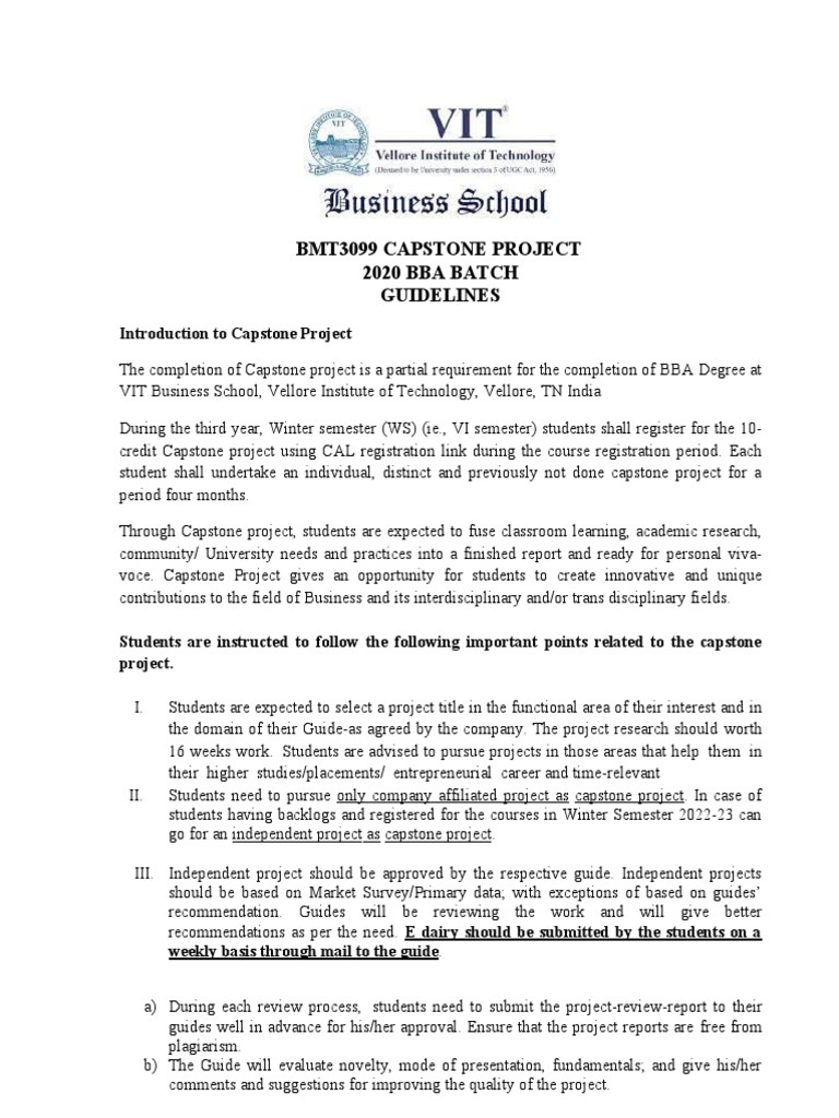 Capstone Project Instructions and Guidelines - BBA - 2020 Batch | PDF ...