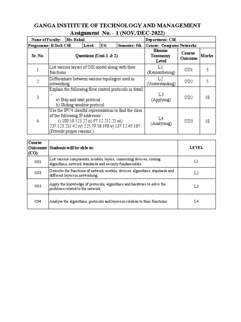 Assignment 1 | PDF | Computer Network | Osi Model