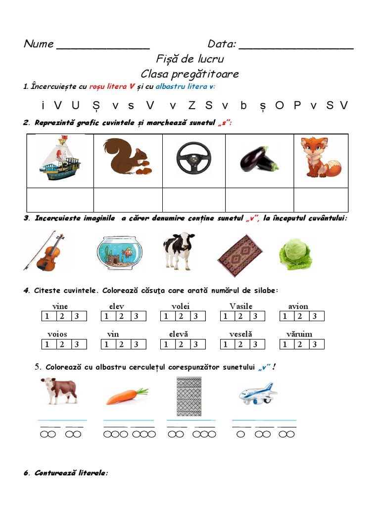 Fisa de Lucru Sunetul Si Litera VV | PDF