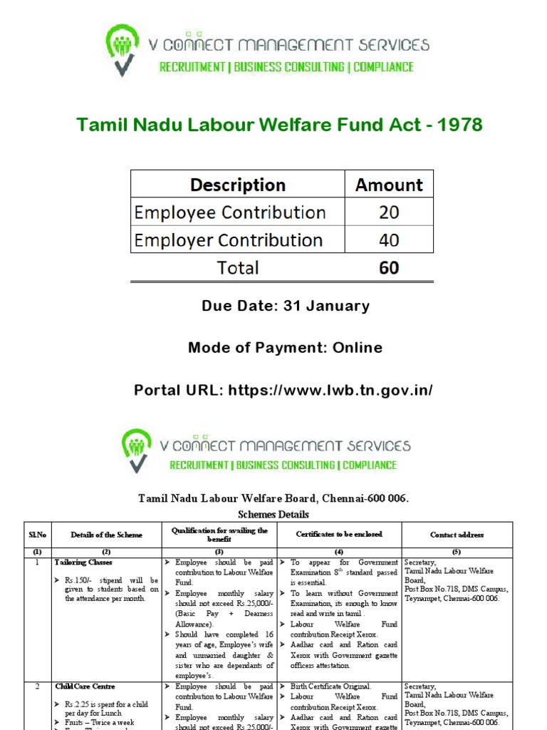 TN-LWF Schemes in Tamil Nadu | PDF | Salary | Welfare